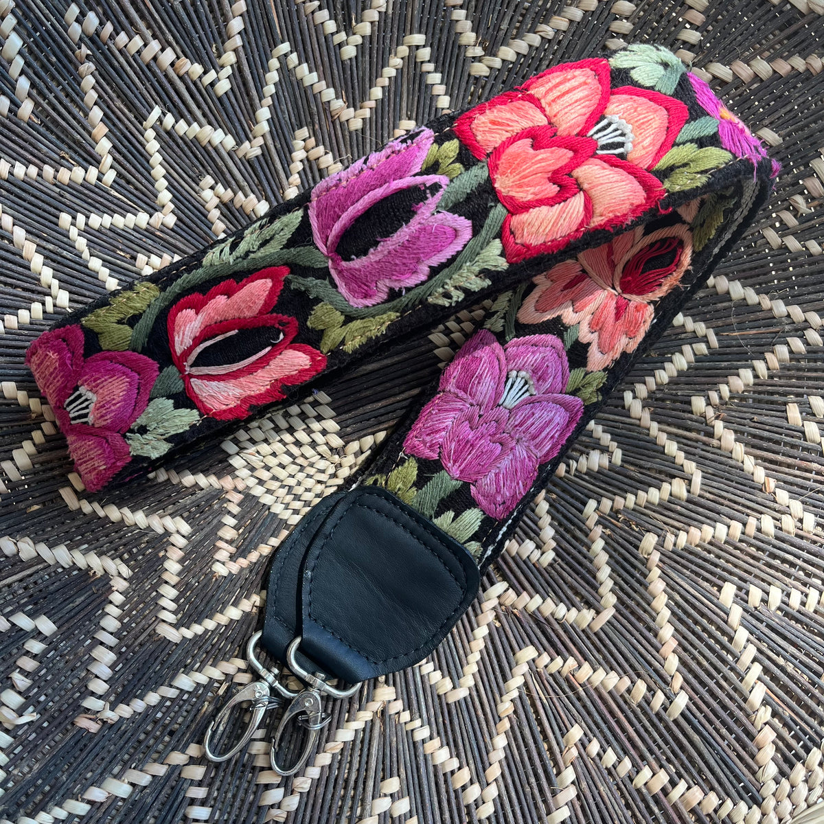 Tipico Tico . Vintage Guatemalan Camera Strap . Pink and Violet Flora ...